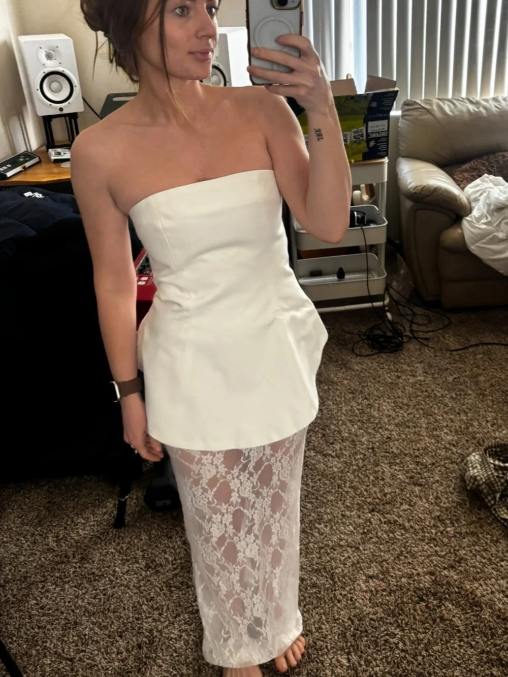 Hello Molly | Dresses | Hello Molly Strapless White Lace Maxi Dress ...